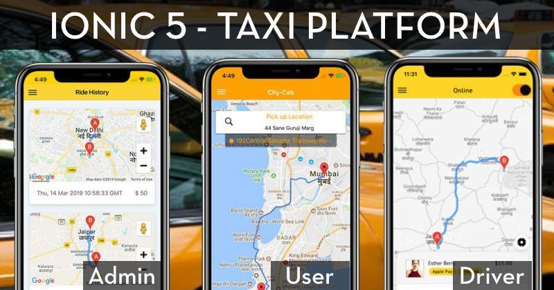 Ionic 5 Taxi Booking Complete Platform User Driver And Admin App With Firebase Enappd