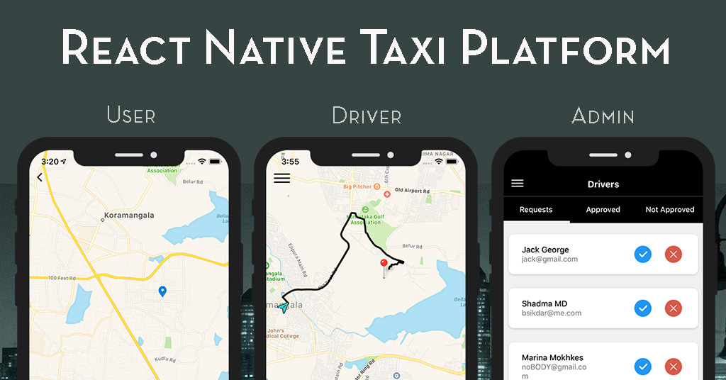 React Native Taxi Booking Platform Template - User, Driver & Admin App – Enappd